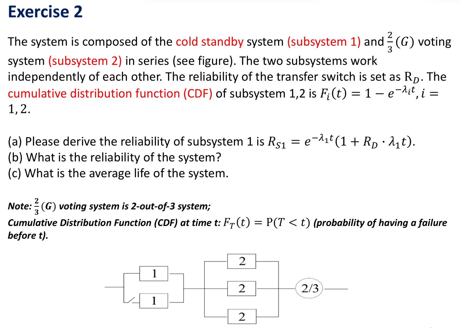 Solved Exercise 2The system is composed of the cold standby | Chegg.com