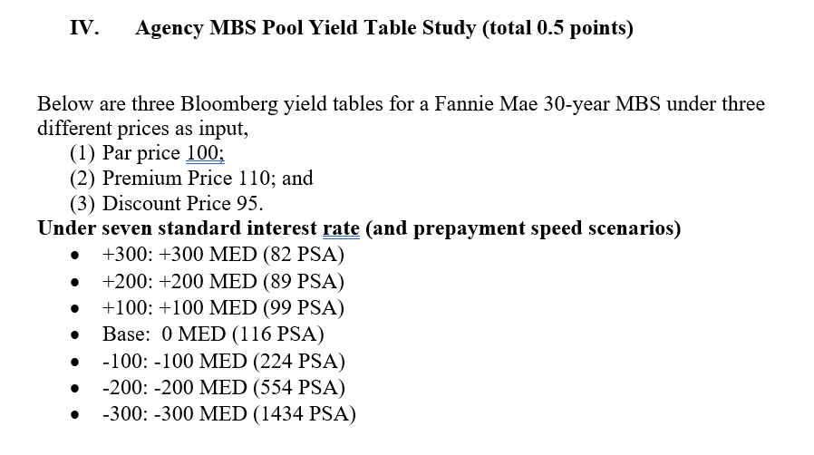Solved IV. Agency MBS Pool Yield Table Study (total 0.5 | Chegg.com