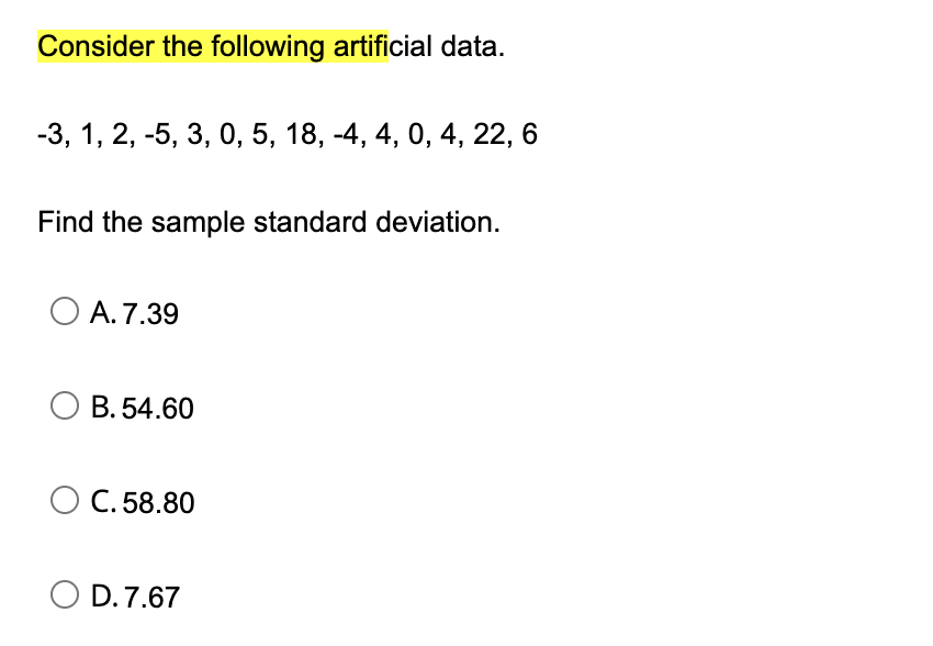 Solved Consider the following artificial data. | Chegg.com