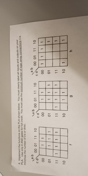 Solved 4. Implement the functions on the PLA shown below. | Chegg.com
