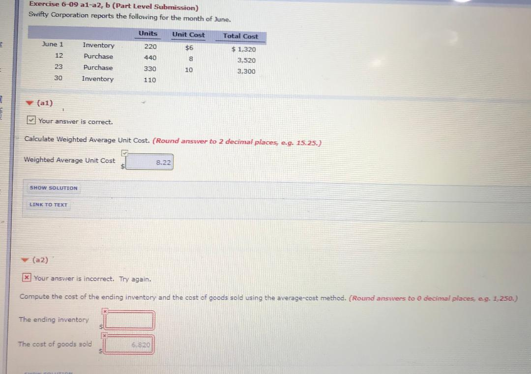 Solved Exercise 6-09 al-a2, b (Part Level Submission) Swifty | Chegg.com