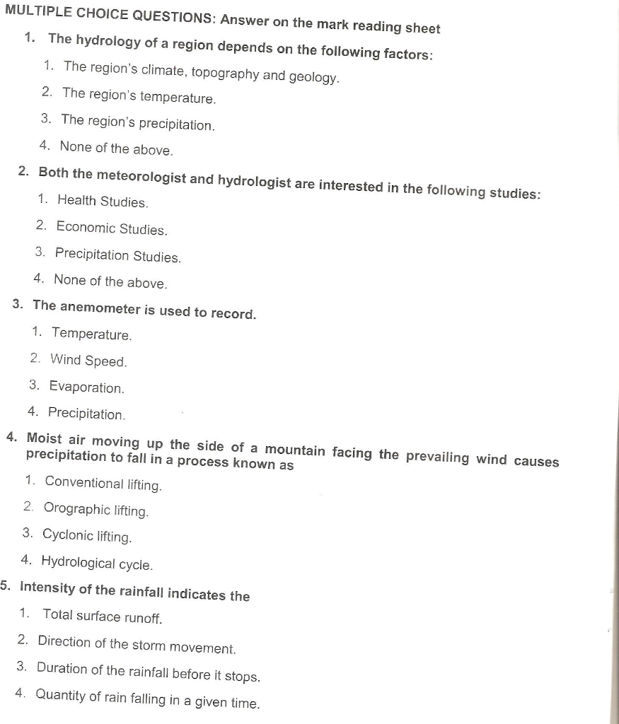 Solved MULTIPLE CHOICE QUESTIONS: Answer on the mark reading | Chegg.com