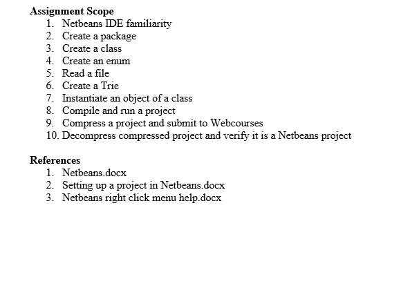 Assignment Scope 1. Netbeans IDE familiarity 2. | Chegg.com