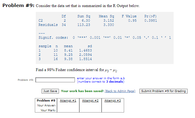 Solved Problem \#9: Consider the data set that is summarized | Chegg.com