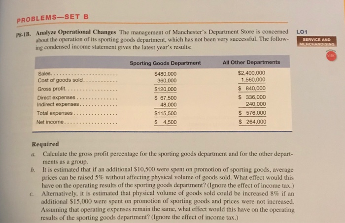 Solved PROBLEMS-SETB P&-1B. Analyze Operational Changes The | Chegg.com