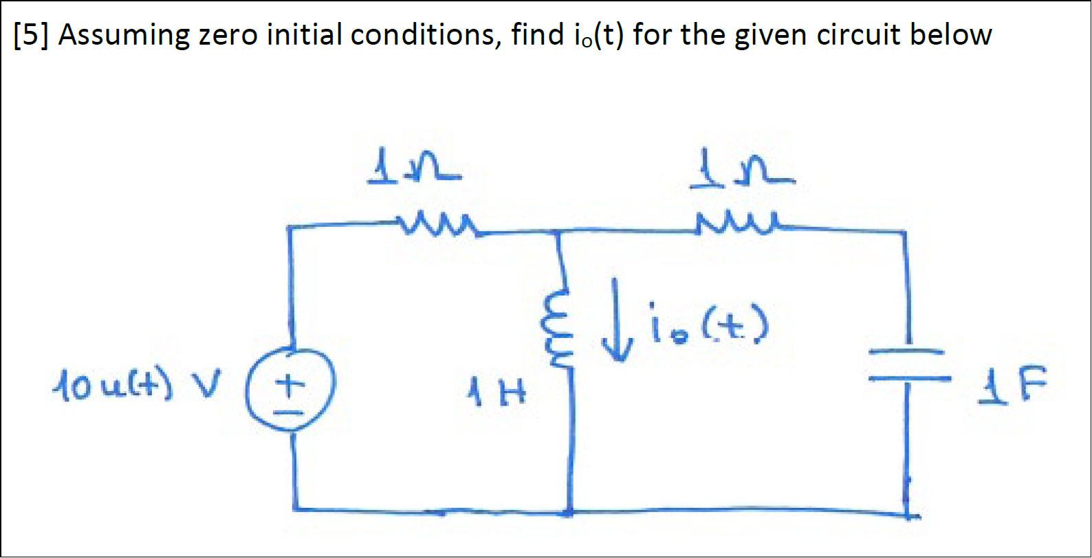 Solved [5] Assuming zero initial conditions, find io(t) for | Chegg.com
