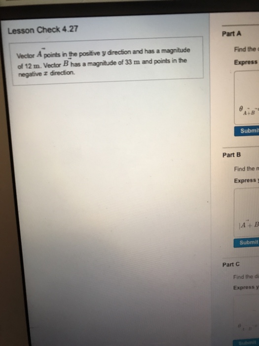 Solved Lesson Check 4.27 Part A Vector A points in the | Chegg.com