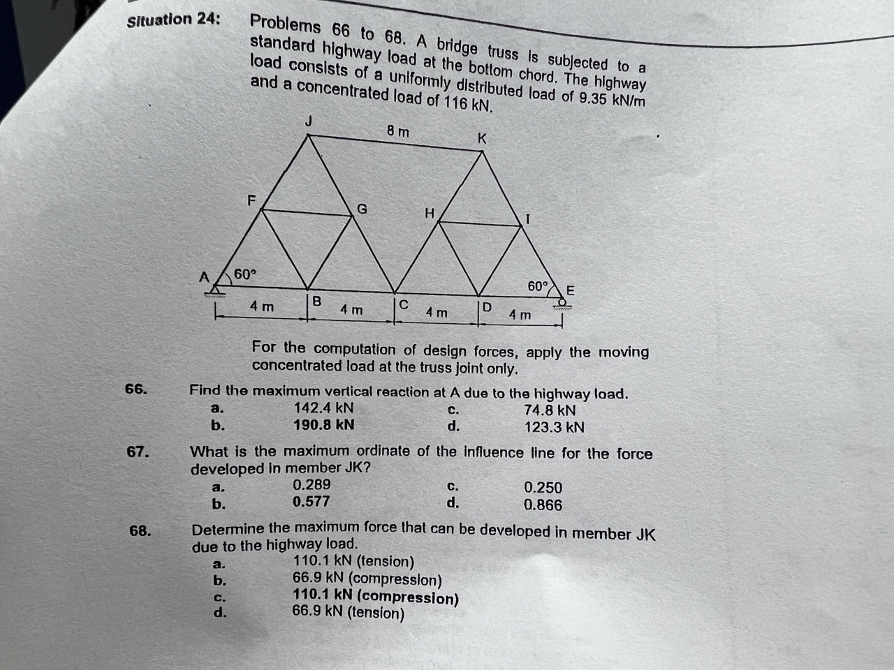 Solved situation 24: Problems 66 to 68 . A bridge truss is | Chegg.com