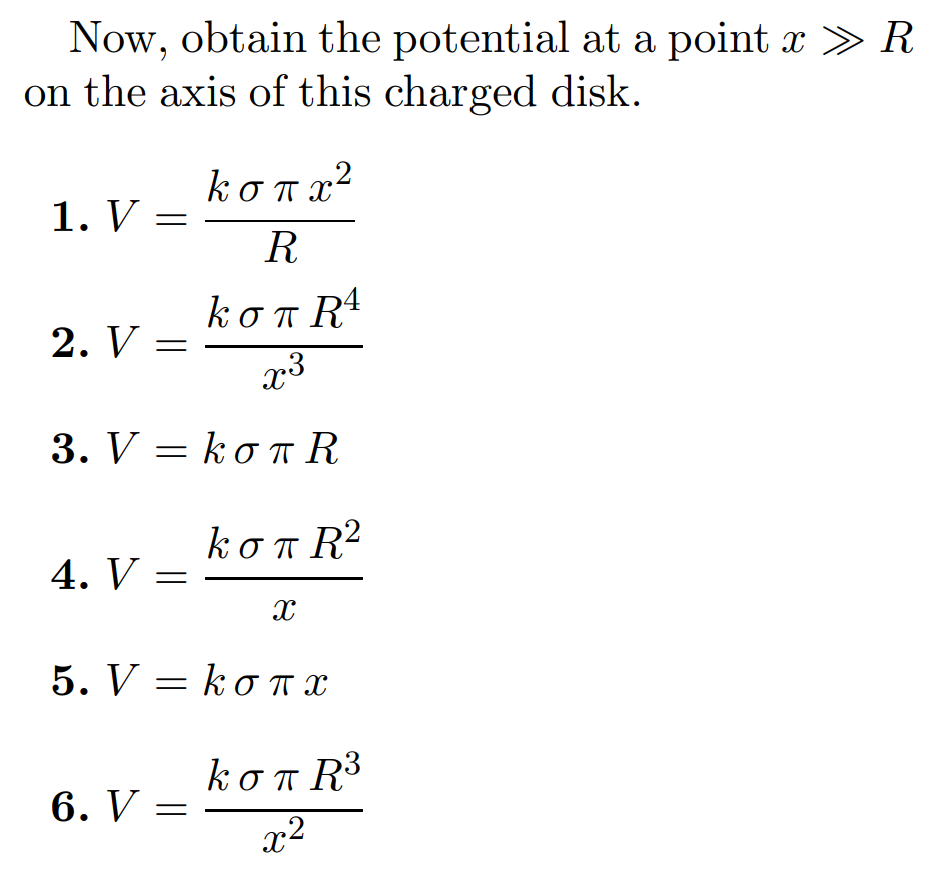Solved The potential at a point x on the axis of a disk with | Chegg.com