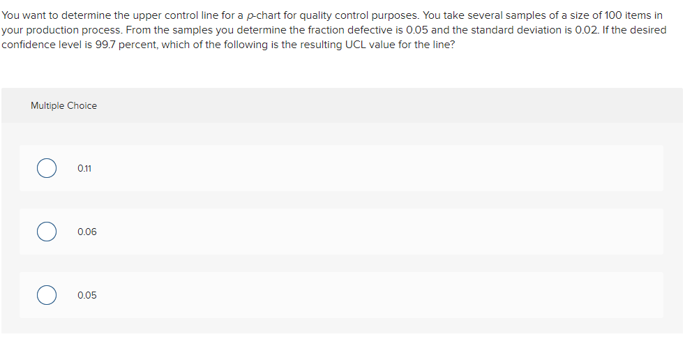 Solved You want to determine the upper control line for a | Chegg.com