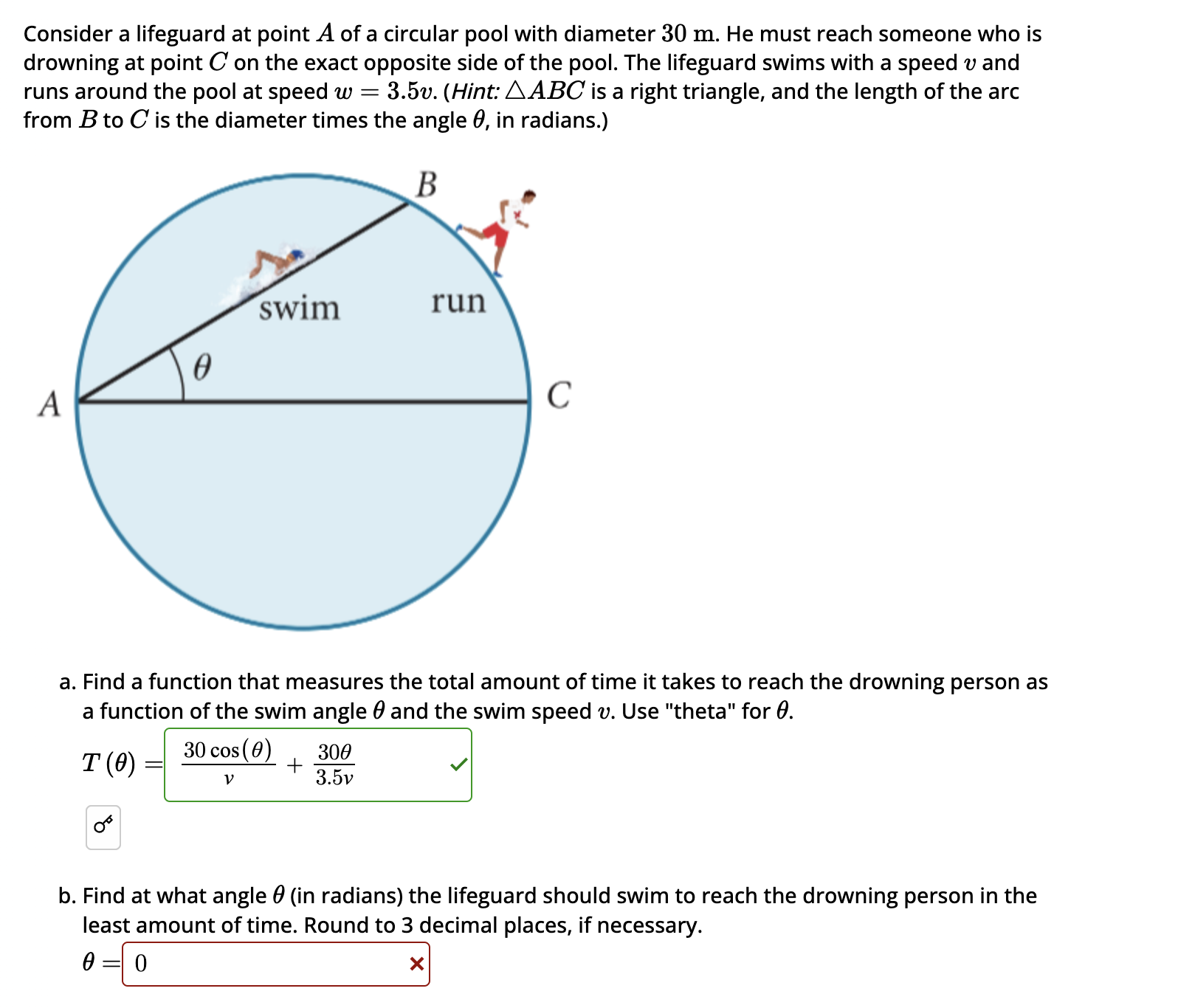 Solved Consider a lifeguard at point A of a circular pool | Chegg.com
