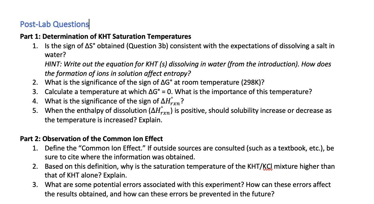 Solved Part 1: Determination of KHT Saturation Temperatures | Chegg.com