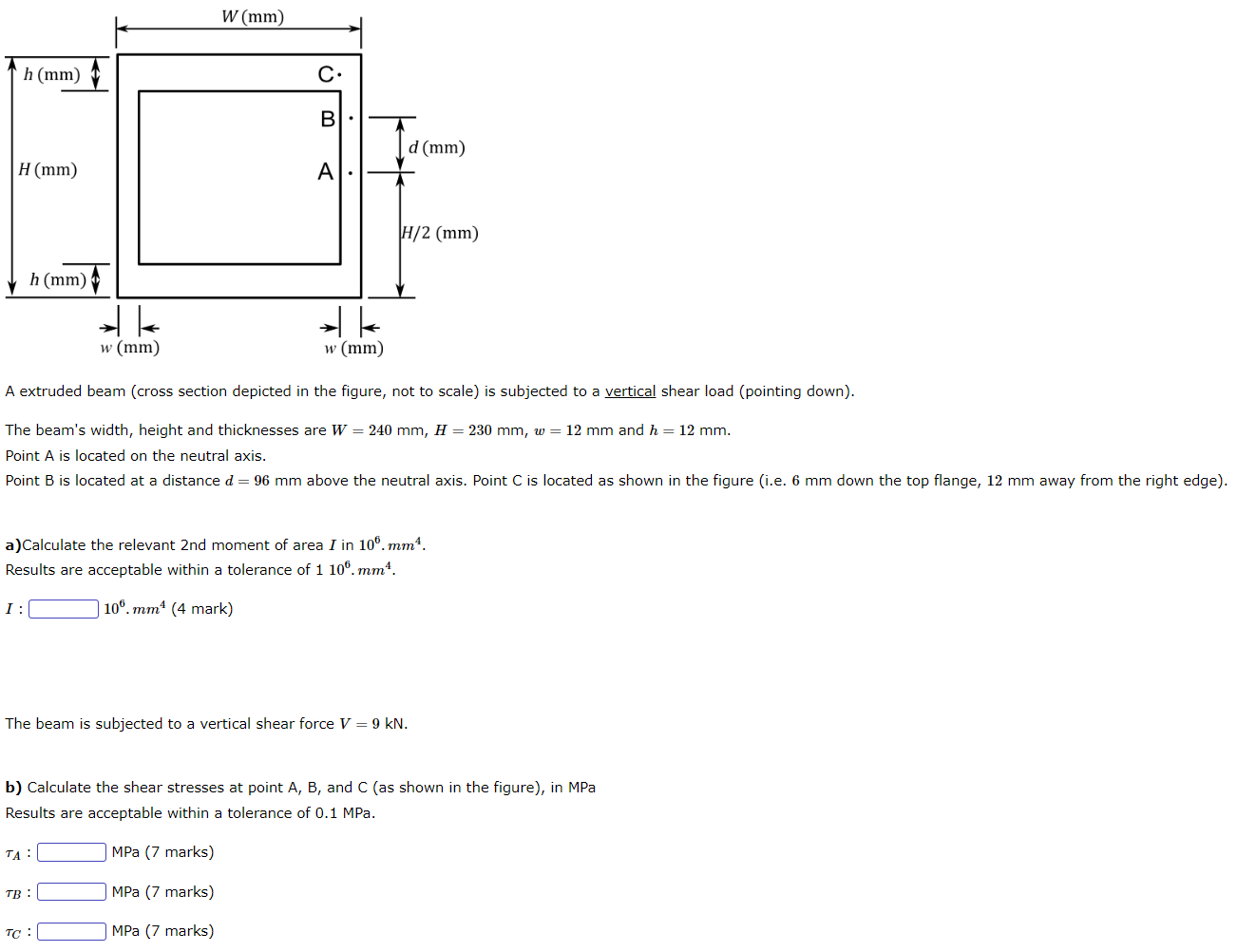 Solved A extruded beam (cross section depicted in the | Chegg.com