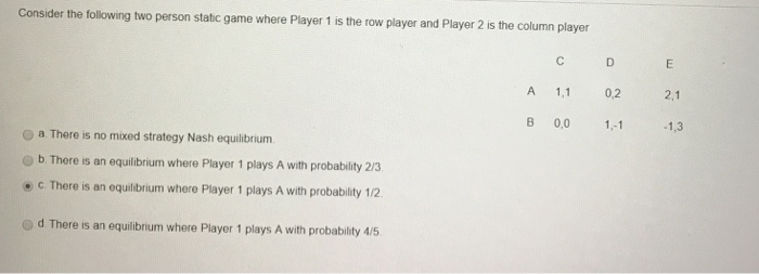 Solved Consider the following two person static game where | Chegg.com