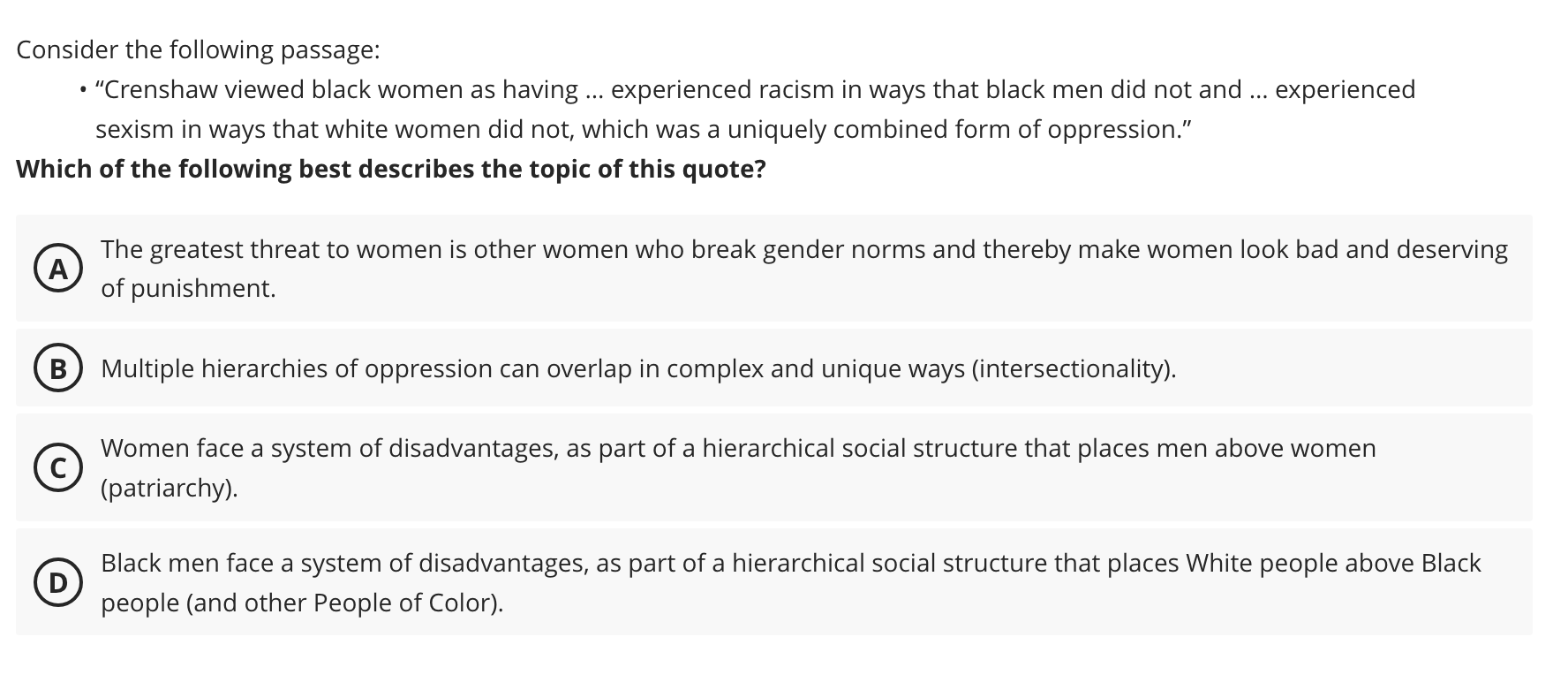 Solved Consider the following passage: - "Crenshaw viewed | Chegg.com