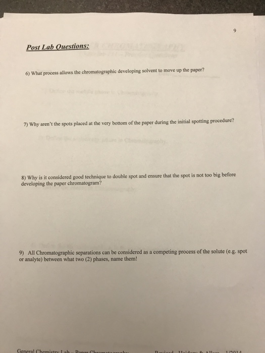 Solved Post Lab Questions: 6) What process allows the | Chegg.com