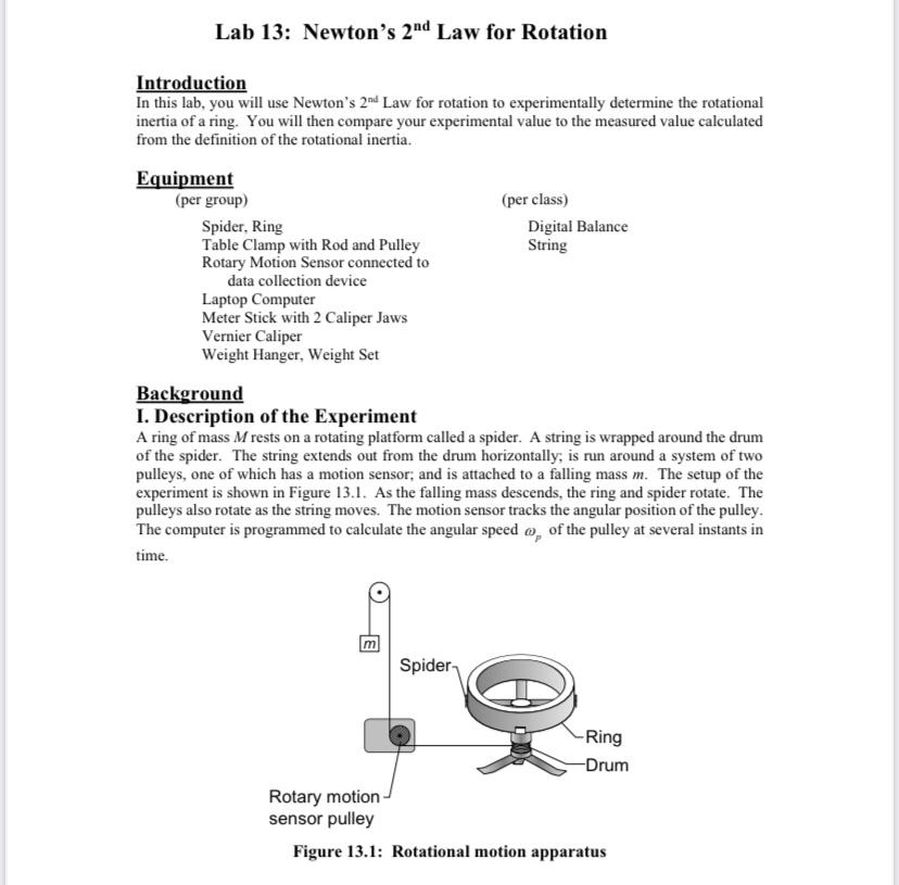 Solved Lab 13: Newton's 2nd Law for Rotation Introduction In | Chegg.com