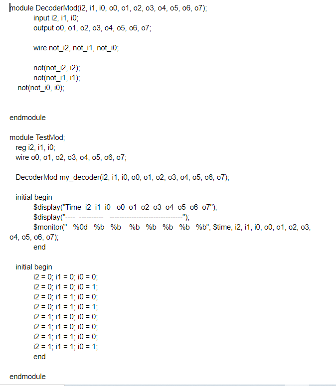 Solved verilog need help my code, Decoder it suppose to | Chegg.com