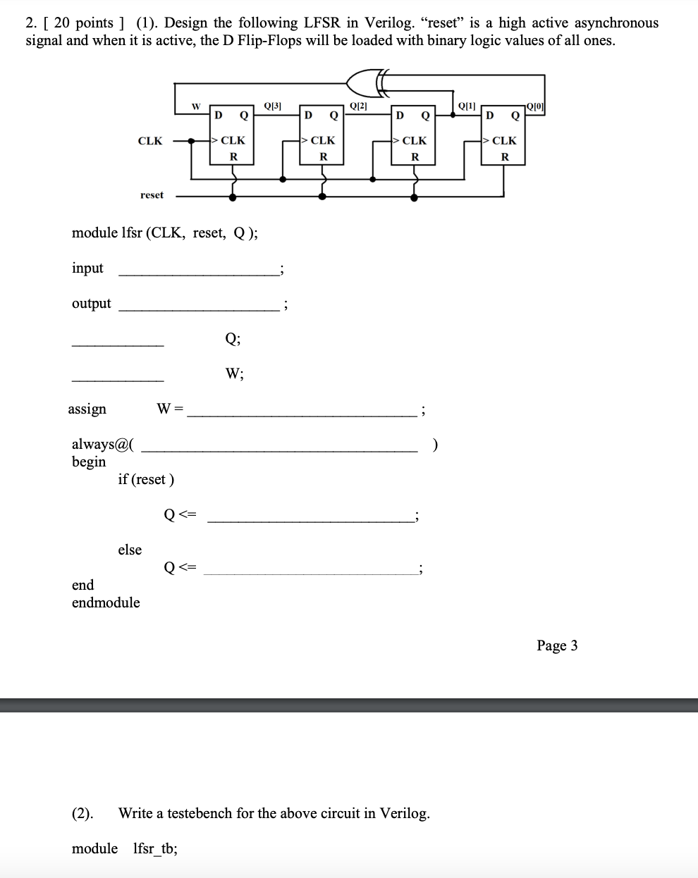 Solved 2. [ 20 points ] (1). Design the following LFSR in | Chegg.com