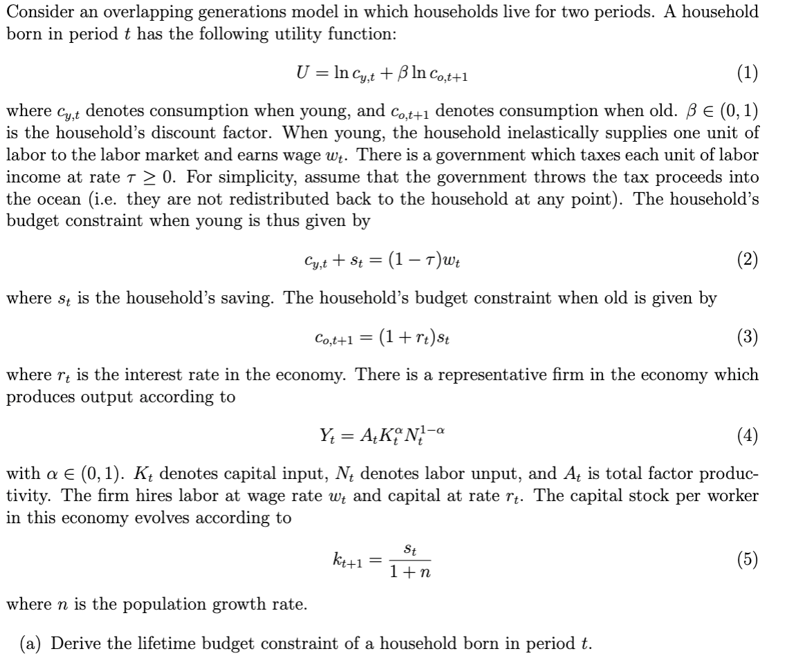 Consider an overlapping generations model in which | Chegg.com