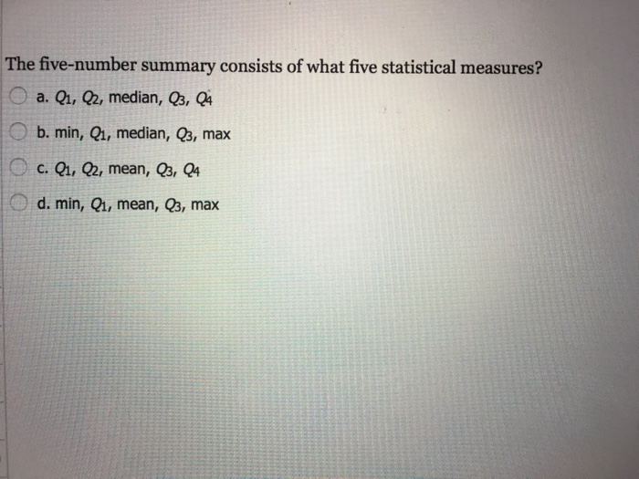 Solved The five-number summary consists of what five | Chegg.com