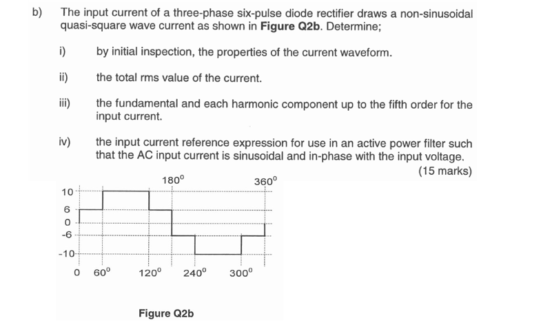 Solved b) The input current of a three-phase six-pulse diode | Chegg.com