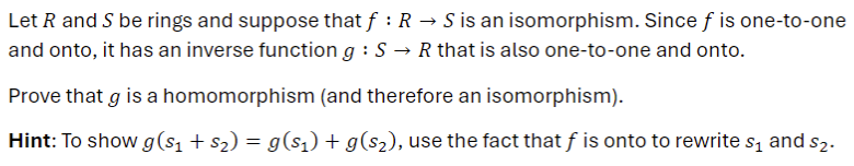 Solved Let R ﻿and S be ﻿rings and suppose that f:R→S is an | Chegg.com