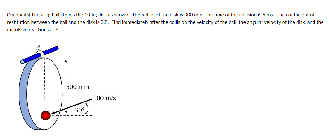 Solved (15 points) The 2-kg ball strikes the 10-kg disk as | Chegg.com Solved (15 points) The 2-kg ball strikes the 10-kg disk as | Chegg.com