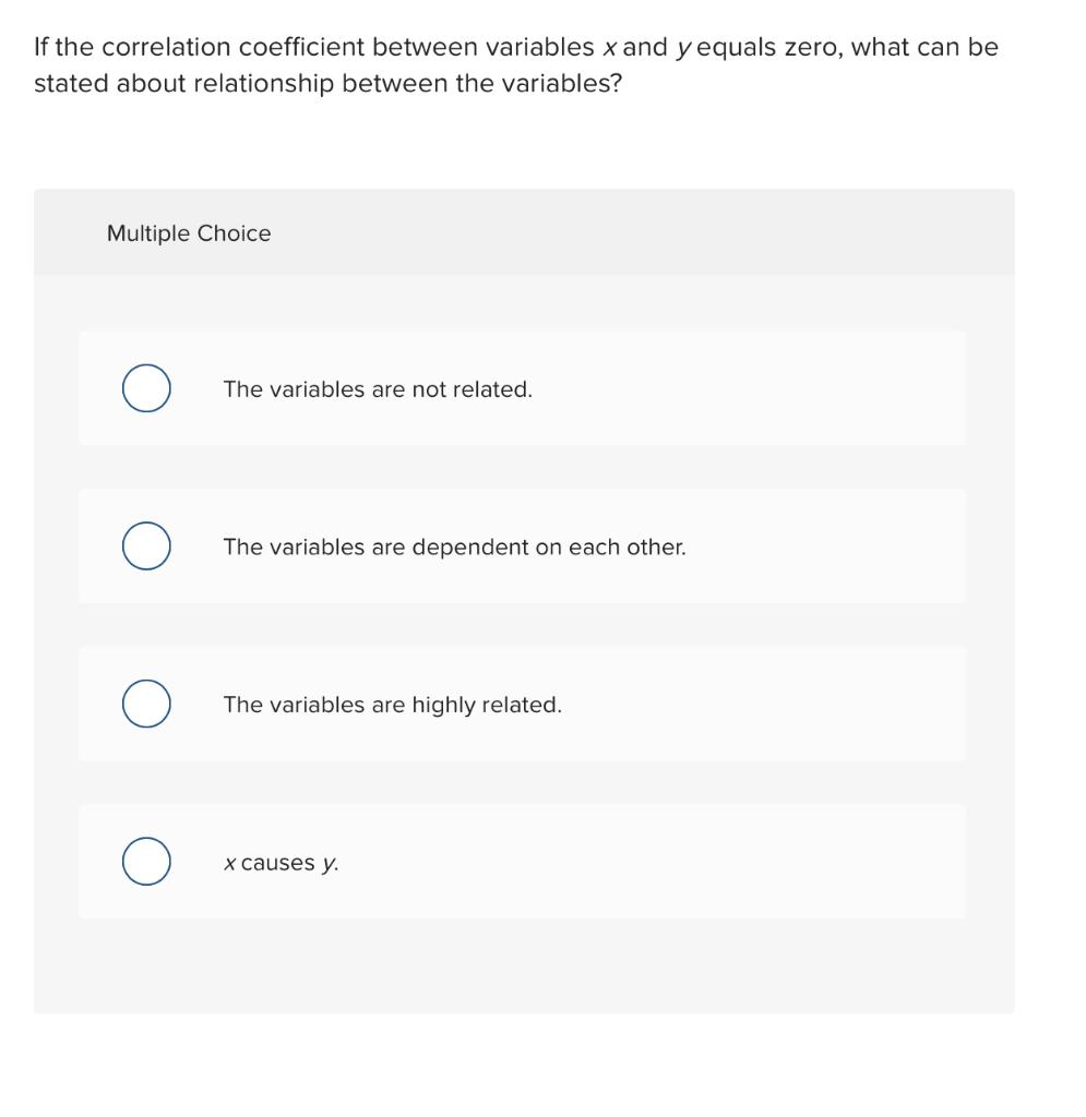 Solved If the correlation coefficient between variables x | Chegg.com