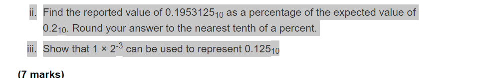 Solved ii. Find the reported value of 0.195312510 as a | Chegg.com