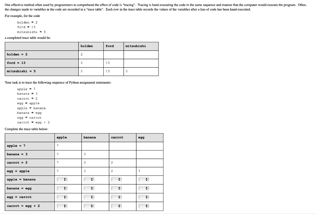 Solved comprehend the effect of code is "tracing". Tracing | Chegg.com