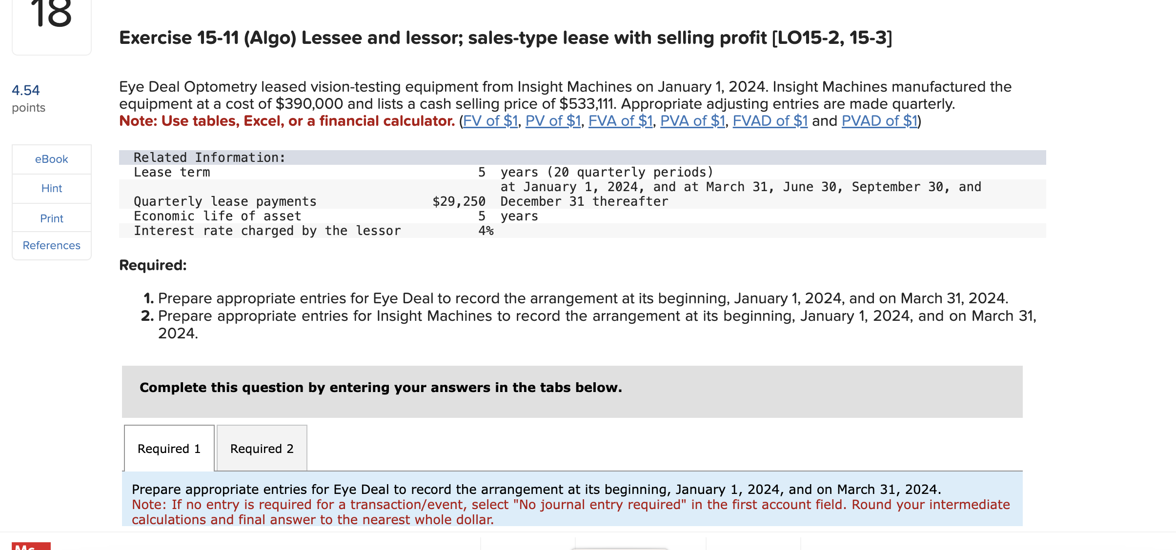 Solved Exercise 15-11 (Algo) ﻿Lessee and lessor; sales-type | Chegg.com