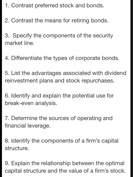 Solved 1. Contrast preferred stock and bonds. 2. Contrast | Chegg.com