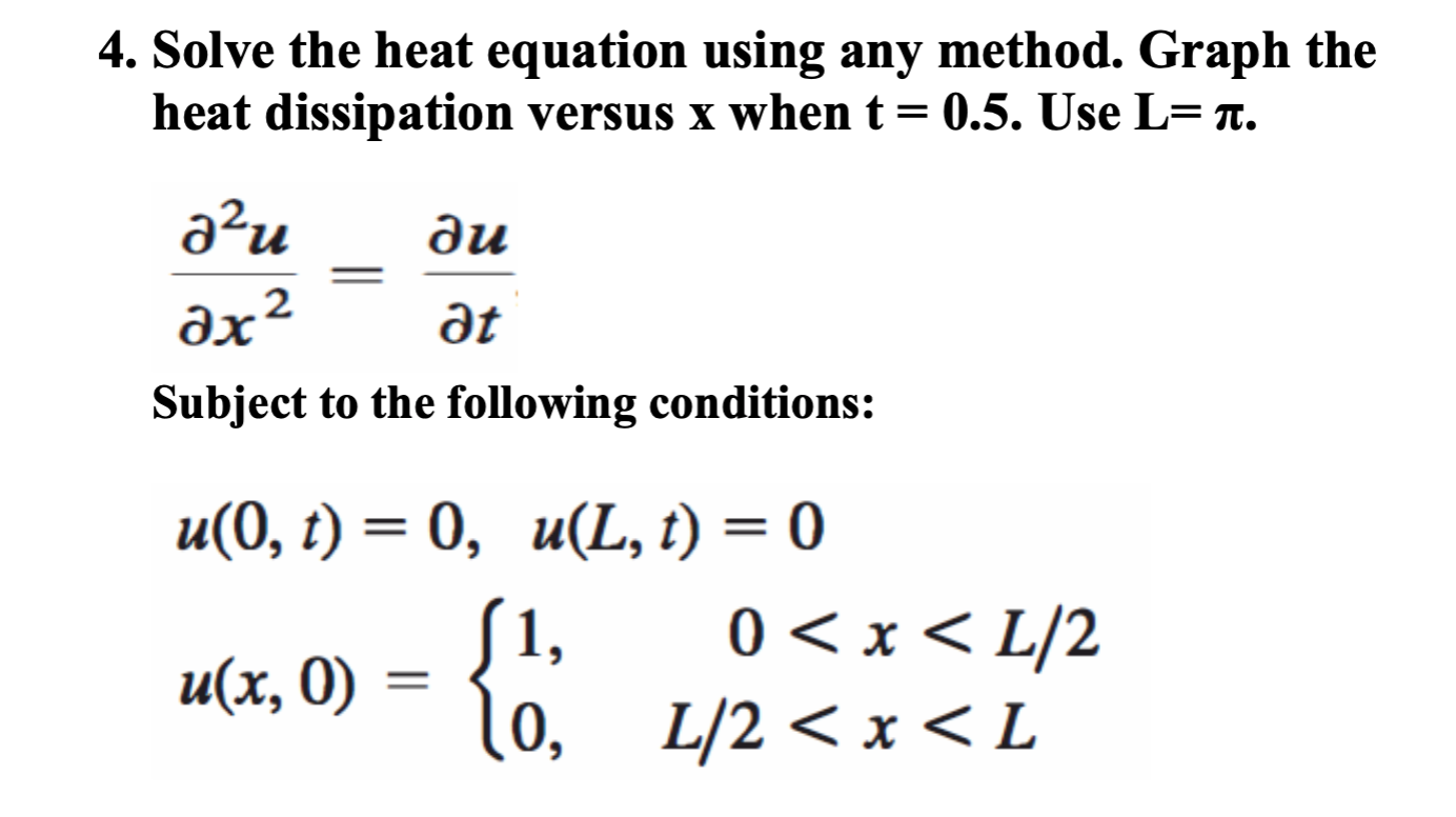 Solved 4. Solve the heat equation using any method. Graph | Chegg.com