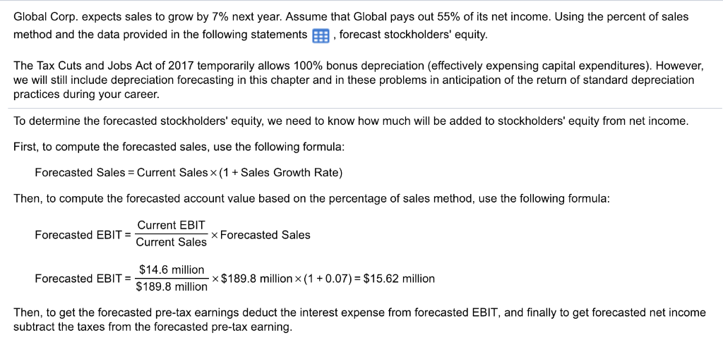 Solved Global Corp. expects sales to grow by 7% next year. | Chegg.com