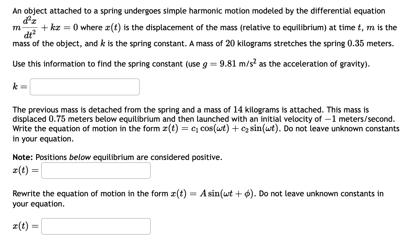 Solved An object attached to a spring undergoes simple | Chegg.com