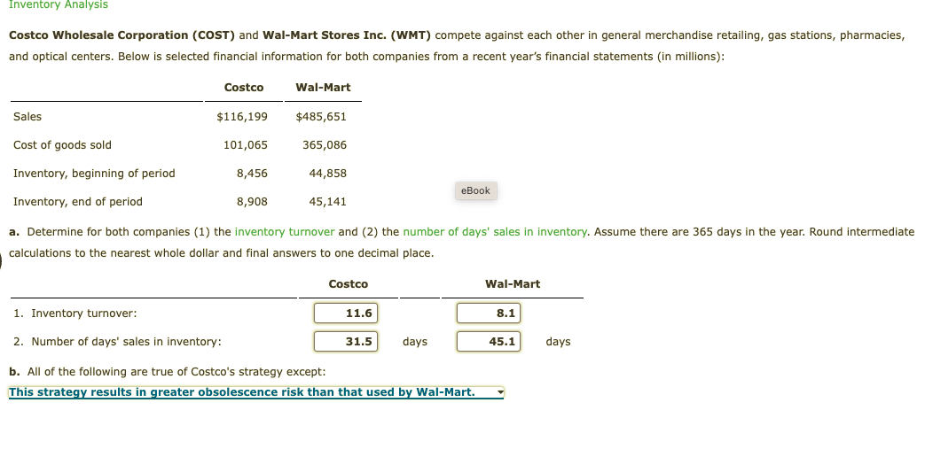 Solved Inventory Analysis Costco Wholesale Corporation | Chegg.com