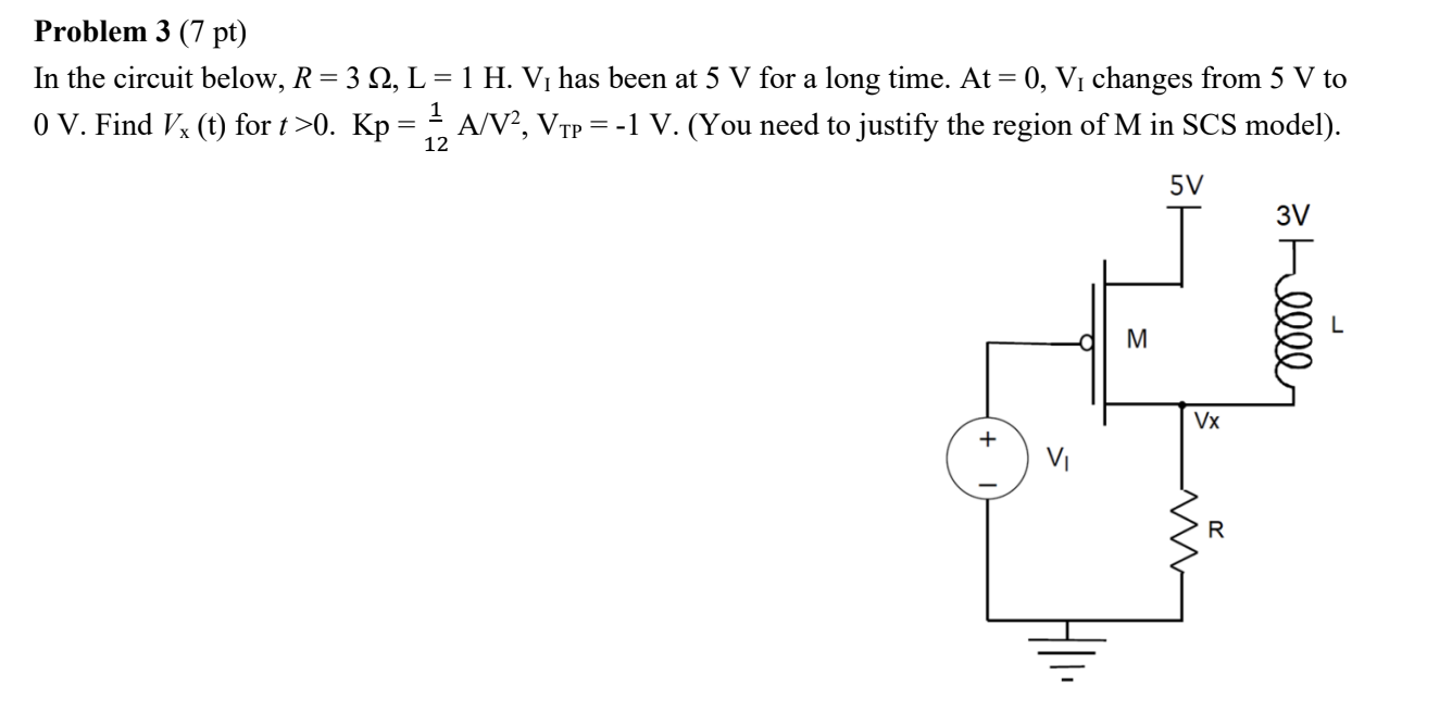 Solved Problem 3 (7 pt)In ﻿the circuit below, R=3Ω,L=1H.VI | Chegg.com
