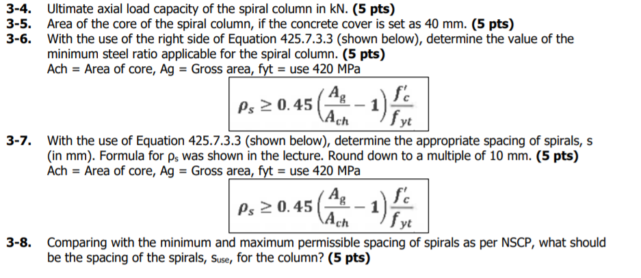 Solved (40 pts) Situation 3. A round spiral column has a | Chegg.com
