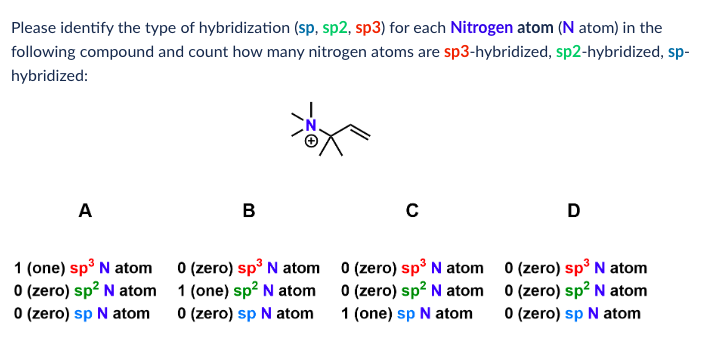 Solved Please identify the type of hybridization (sp, sp2, | Chegg.com