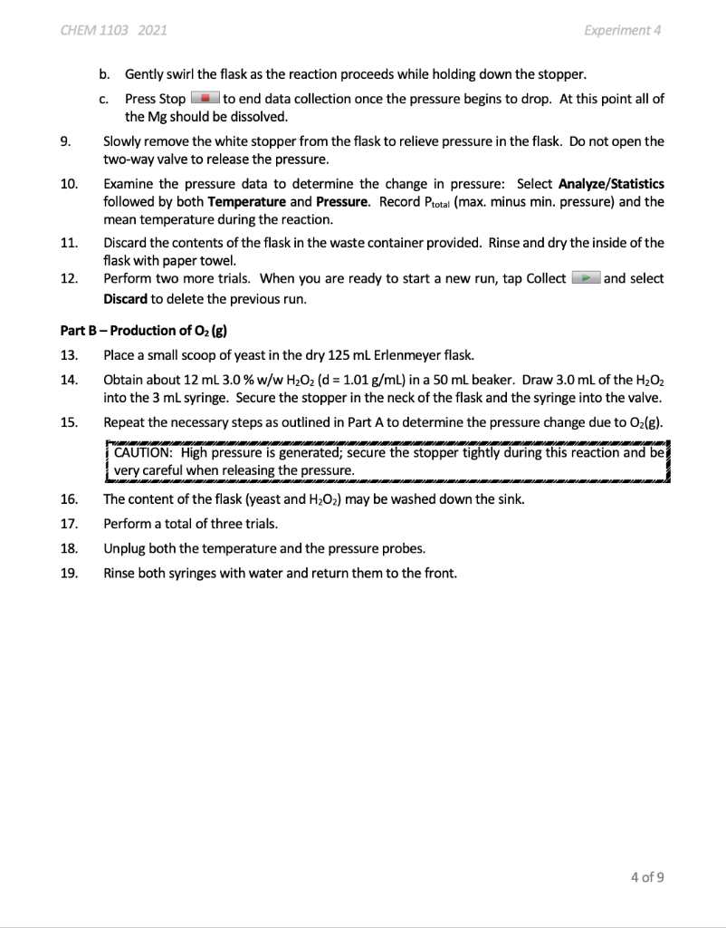 Solved CHEM 1103 2021 Experiment 4 EXPERIMENT 4 Molar Volume | Chegg.com