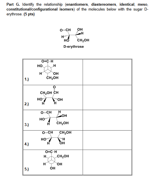 Solved Part G. Identify the relationship (enantiomers, | Chegg.com