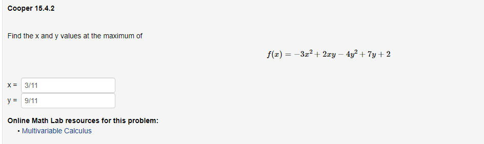 Solved Find the x and y values at the maximum of | Chegg.com