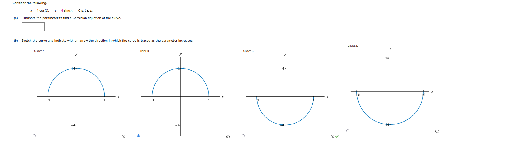 Solved x=4cos(t) | Chegg.com