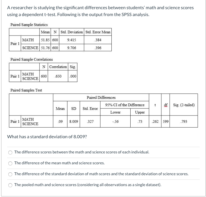 Solved A researcher is studying the significant differences | Chegg.com
