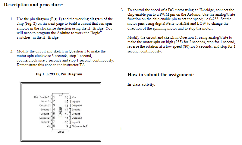 Solved Description and procedure: 1. Use the pin diagram | Chegg.com