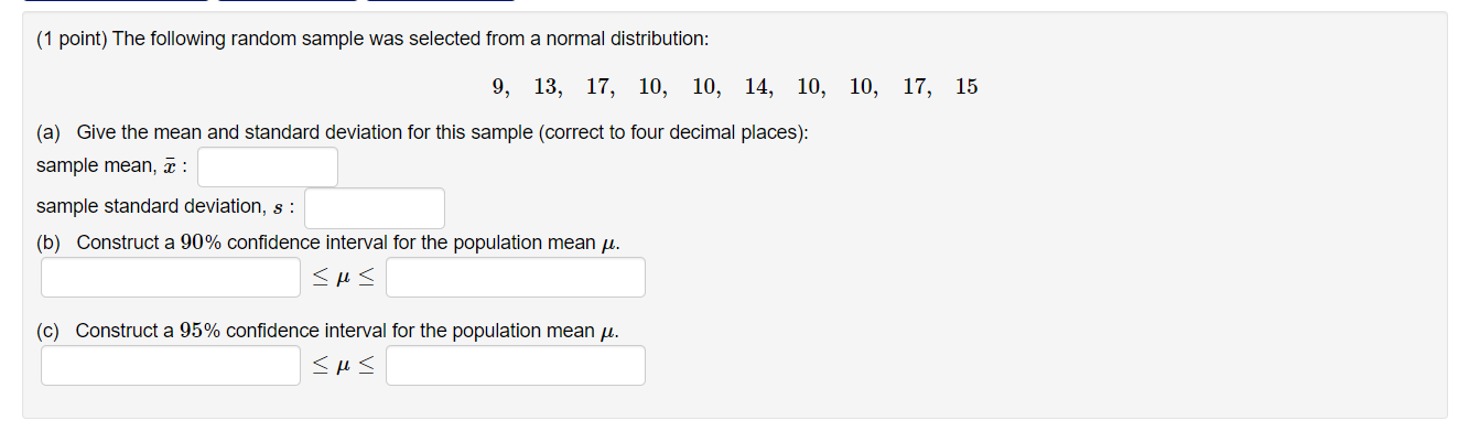 Solved (1 point) The following random sample was selected | Chegg.com