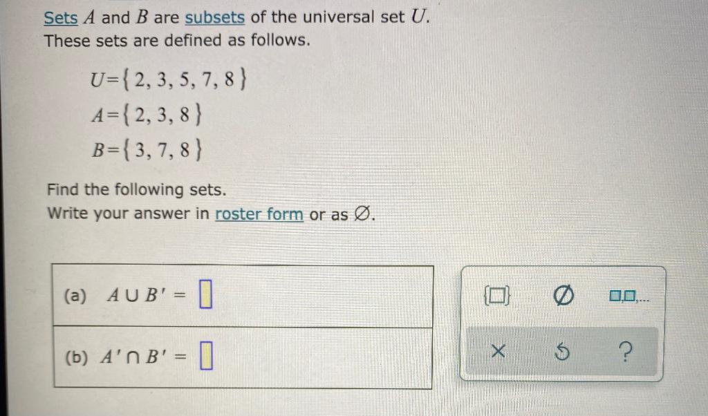 Solved Sets A and B are subsets of the universal set U. | Chegg.com