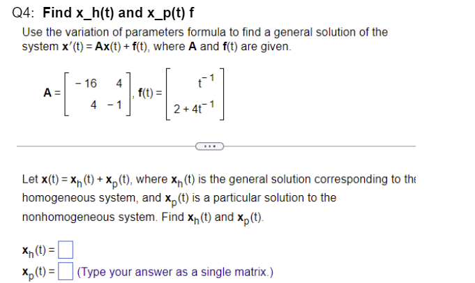 Solved Use the variation of parameters formula to find a | Chegg.com