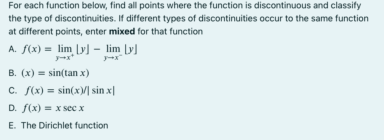 Solved For each function below, find all points where the | Chegg.com